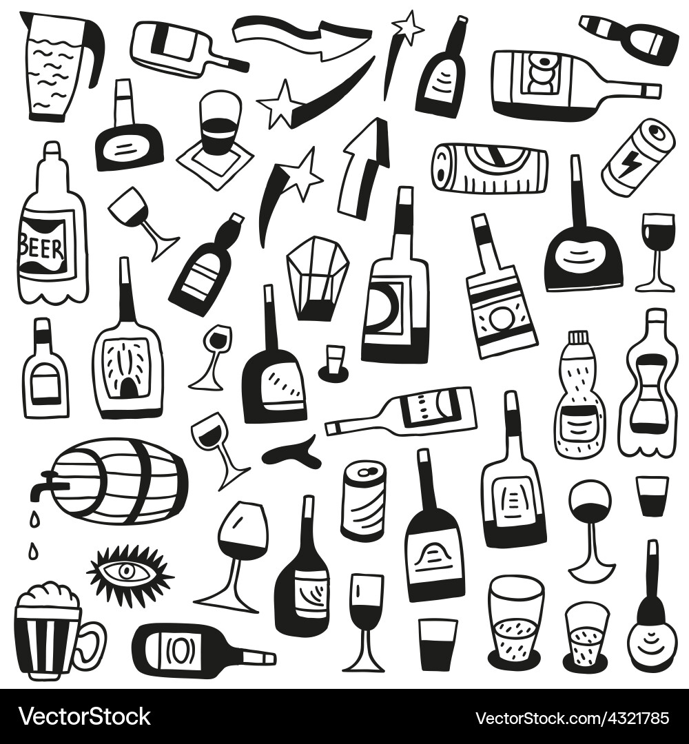 Alcohol bottles - doodles Royalty Free Vector Image