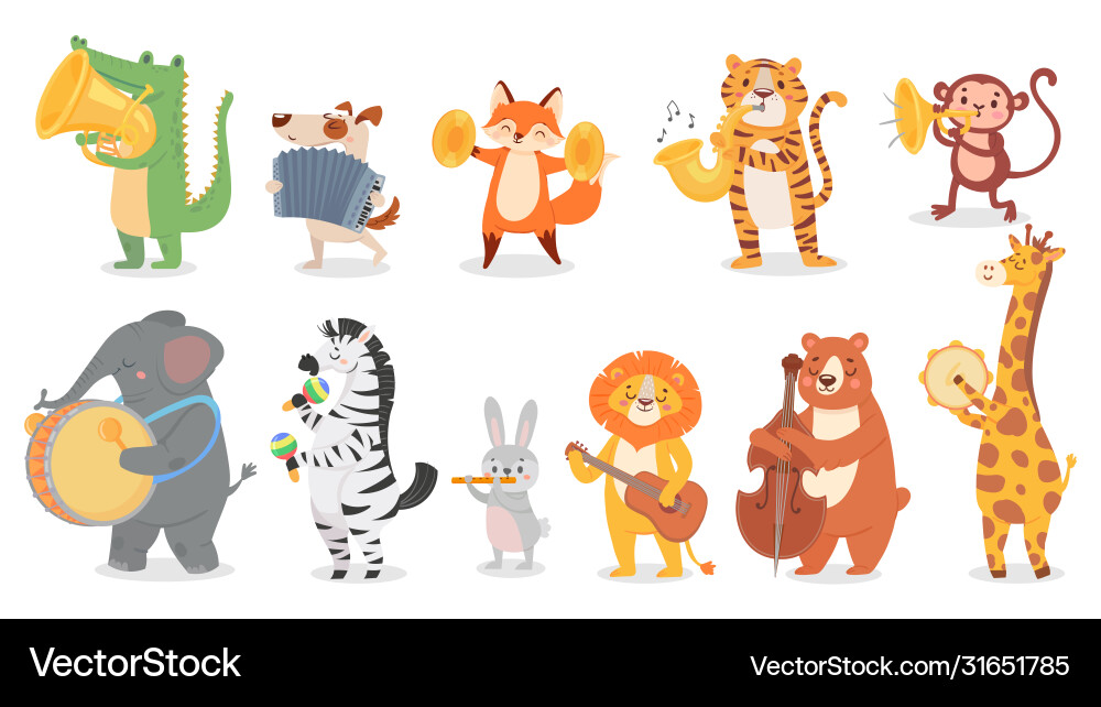 Animals play music cute animal playing Royalty Free Vector