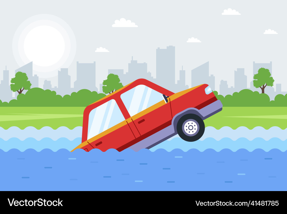 Car has fallen into the river and is sinking – Royalty-Free Vector ...