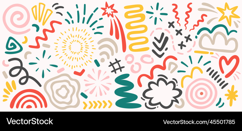 Hand drawn colorful lines flat icons set straight Vector Image