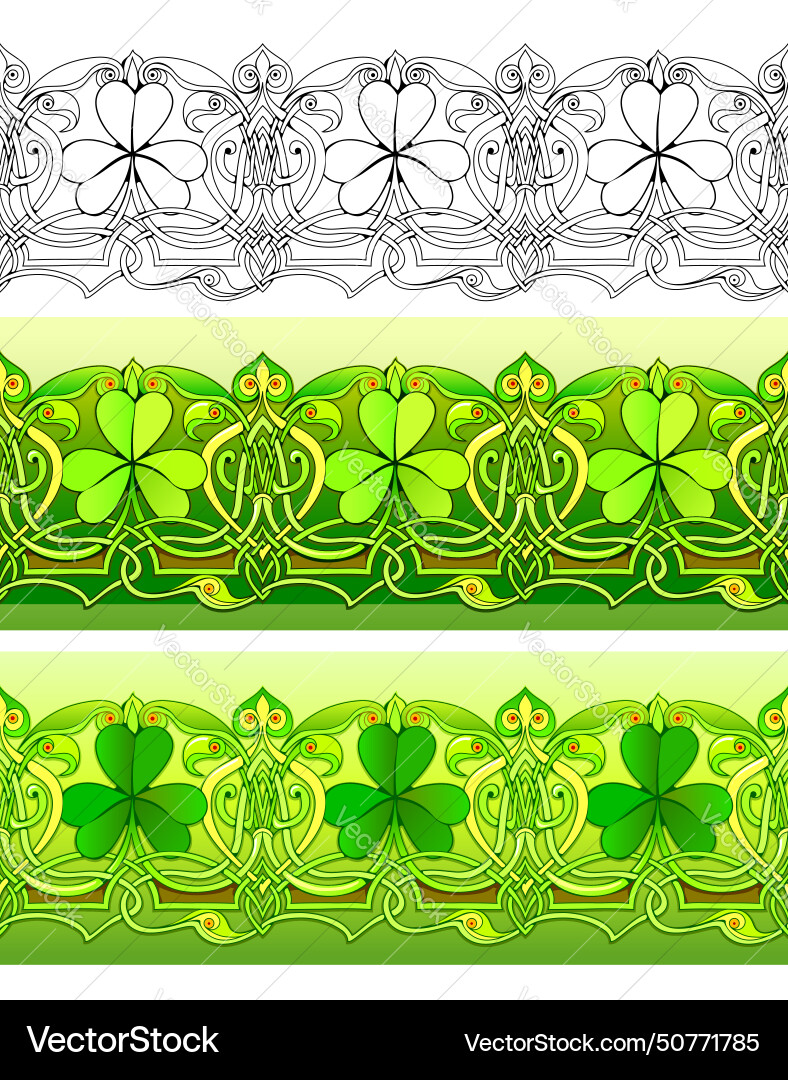 Irish border ornament with shamrock and celtic Vector Image