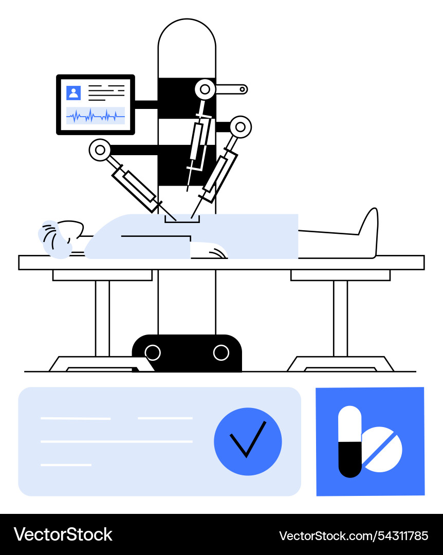 Robotic surgical procedure with patient Royalty Free Vector