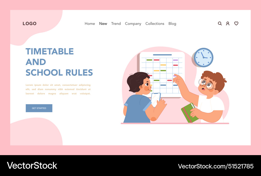 Timetable and school rules flat Royalty Free Vector Image