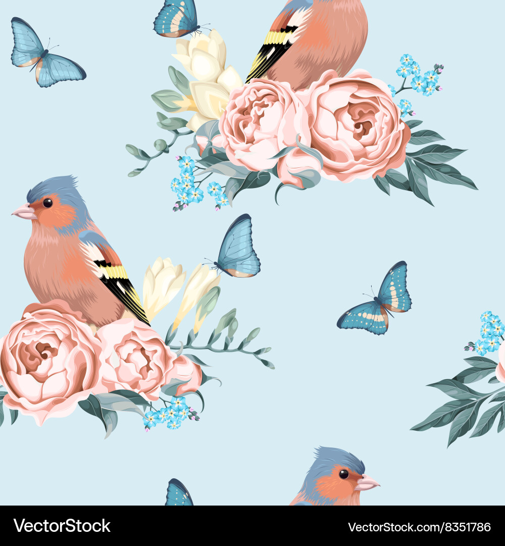 Birds and flowers seamless Royalty Free Vector Image