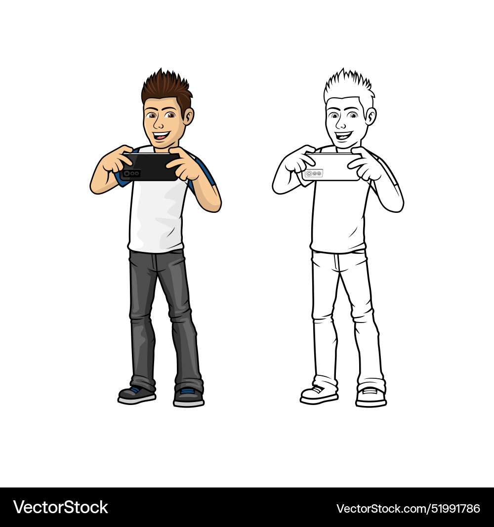 Boy play smartphone cartoon character design Vector Image
