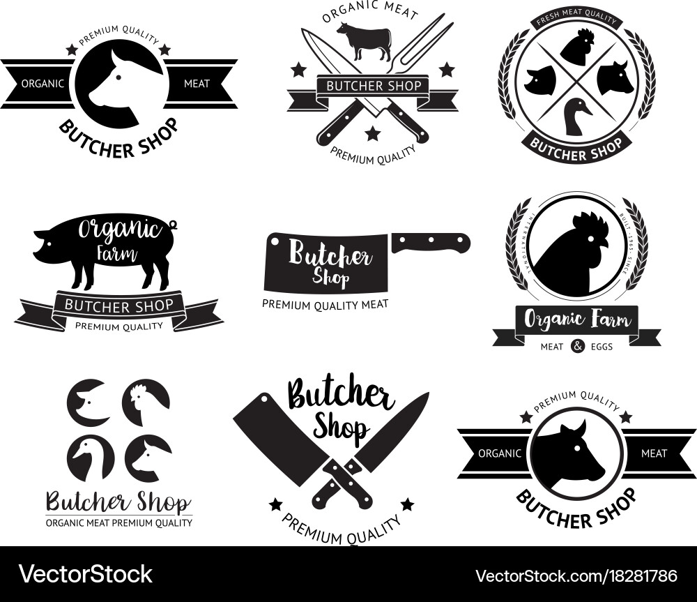 Butcher Shop Logo Set Royalty Free Vector Image