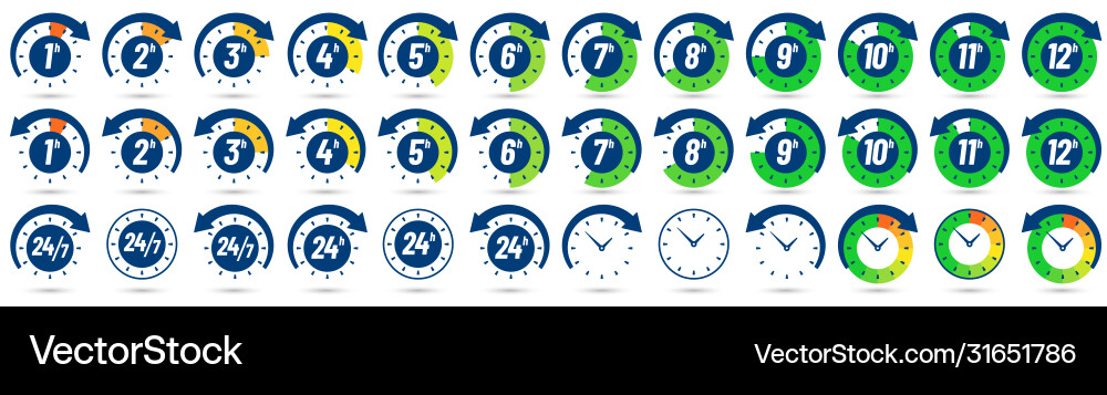 Color hours icon timer from 1 to 12 time Vector Image