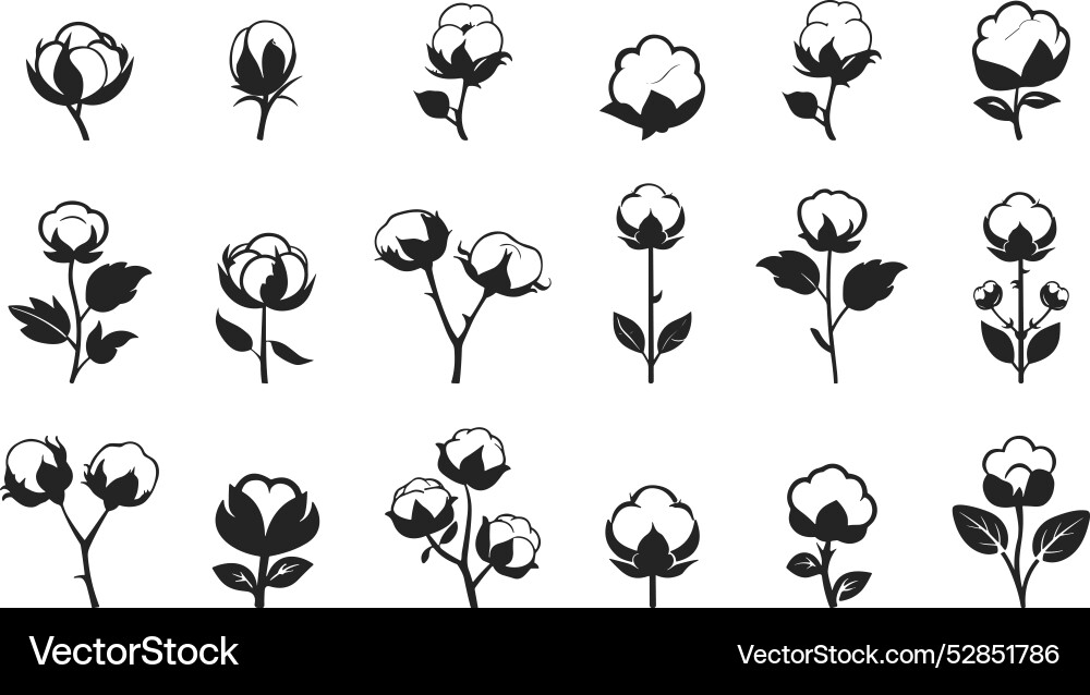 Cotton icons set monochrome stylized Royalty Free Vector