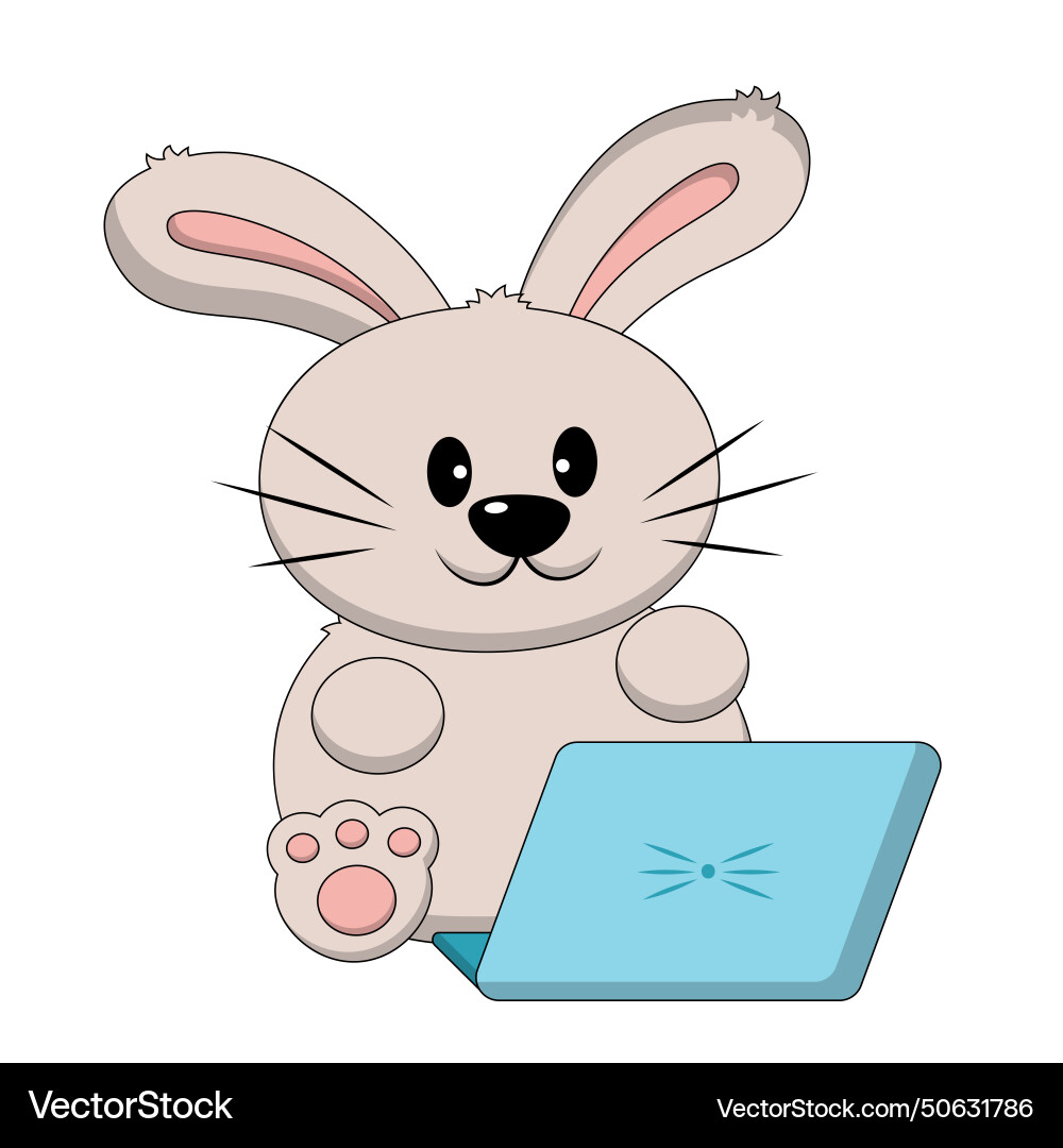 Cute cartoon rabbit with laptop in color Vector Image