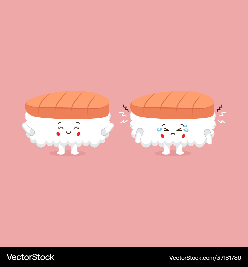 Cute sushi character smiling and sad Royalty Free Vector