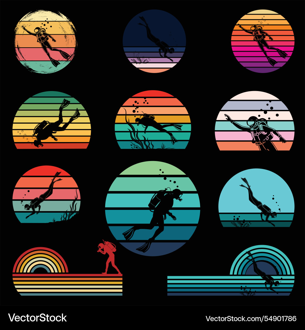 Retro scuba diving svg bundle Royalty Free Vector Image