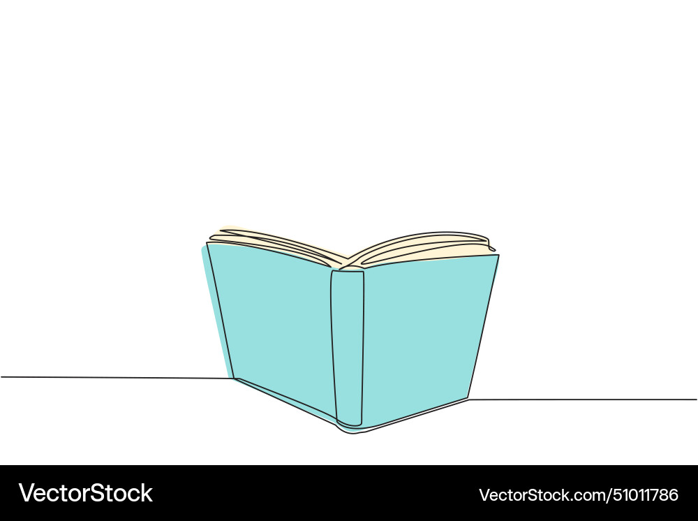 Single one line drawing the book stands open Vector Image
