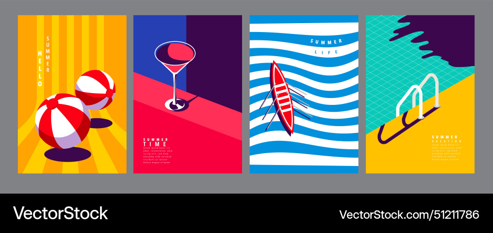 Summer layout set poster banner template flat Vector Image