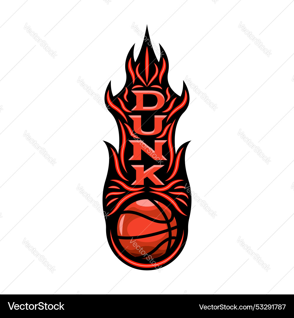 Blazing basketball dunk text logo with ball Vector Image