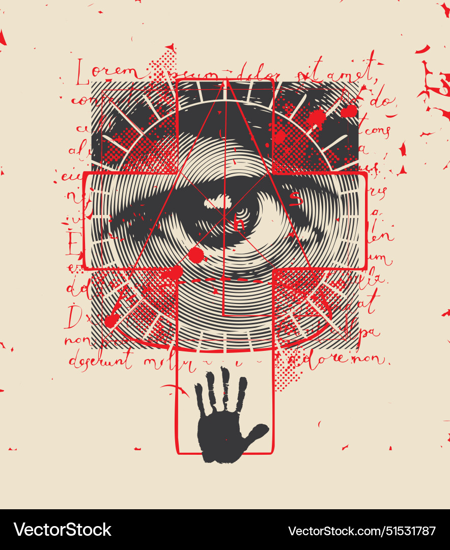 Cross with a masonic human eye in square Vector Image