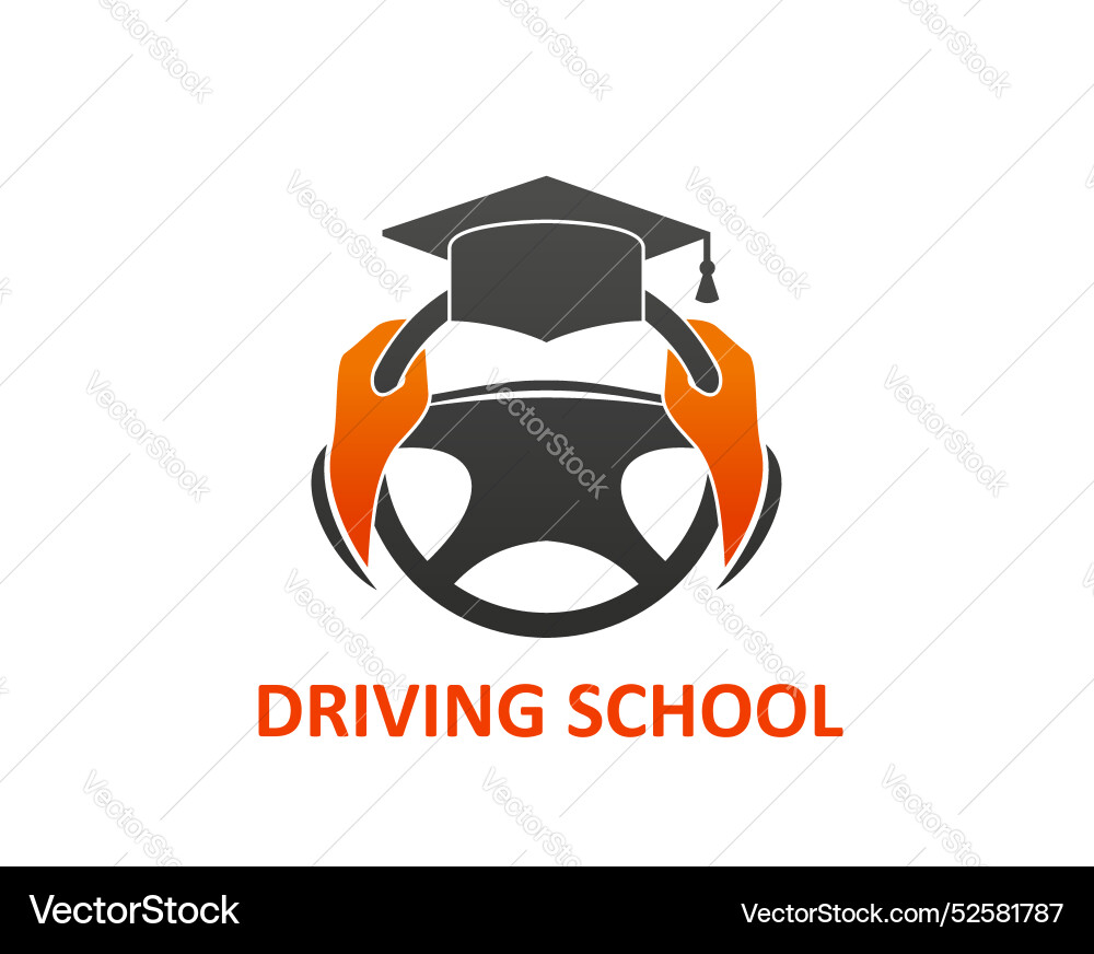 Driving school car steering wheel graduate cap Vector Image