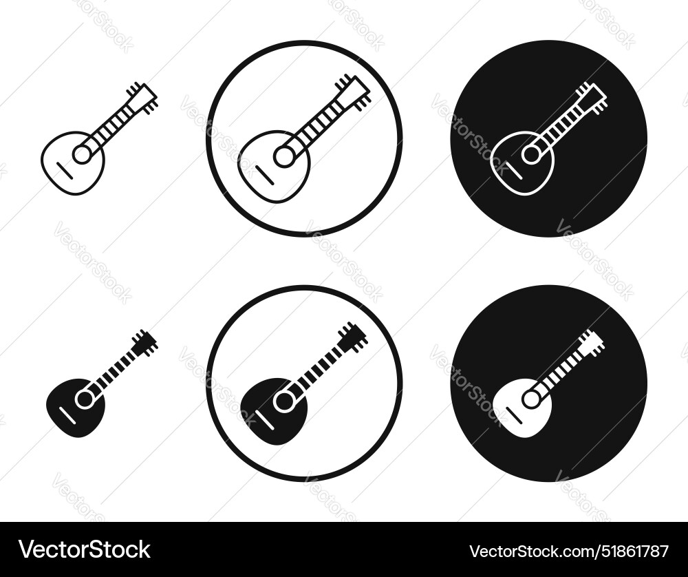 Mandolin icon set in black and white outlines Vector Image