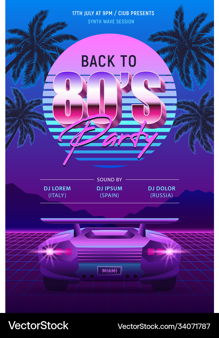 Retrowave 80s Party Poster Royalty Free Vector Image