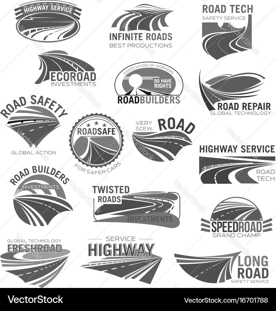 Asphalt road highway and speed freeway symbol set Vector Image