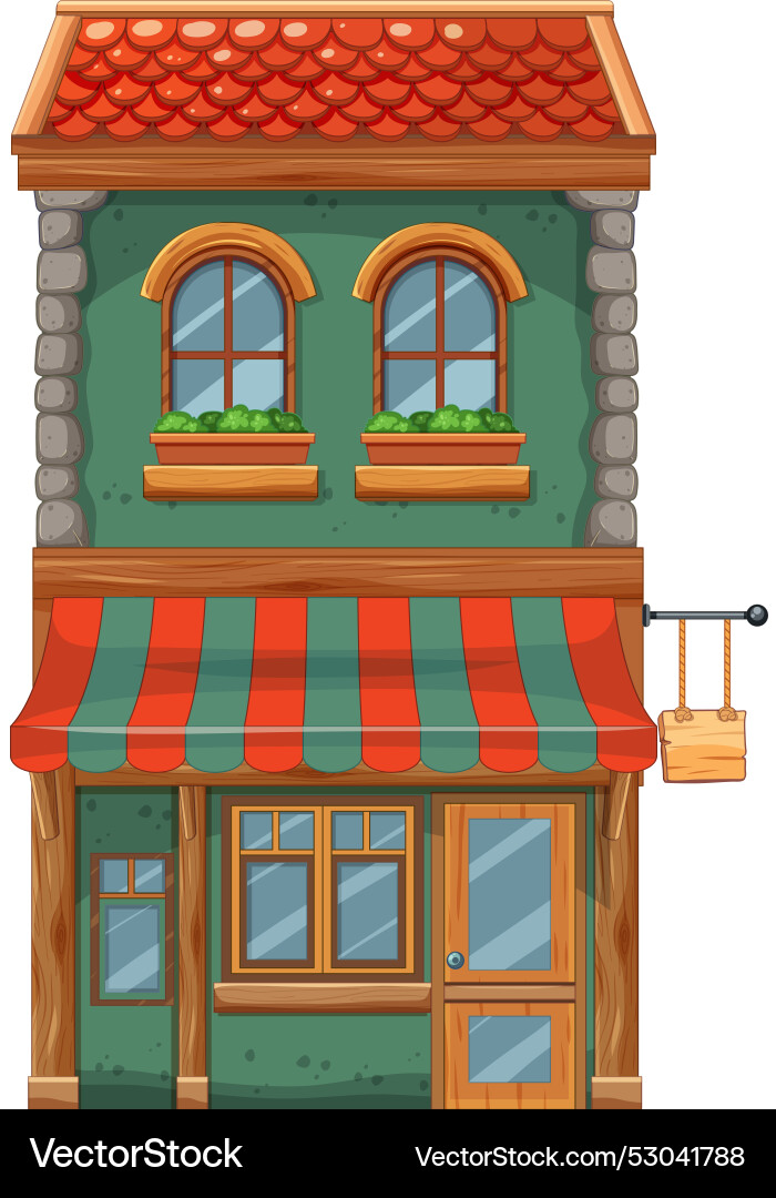 Colorful storefront with striped awning Royalty Free Vector