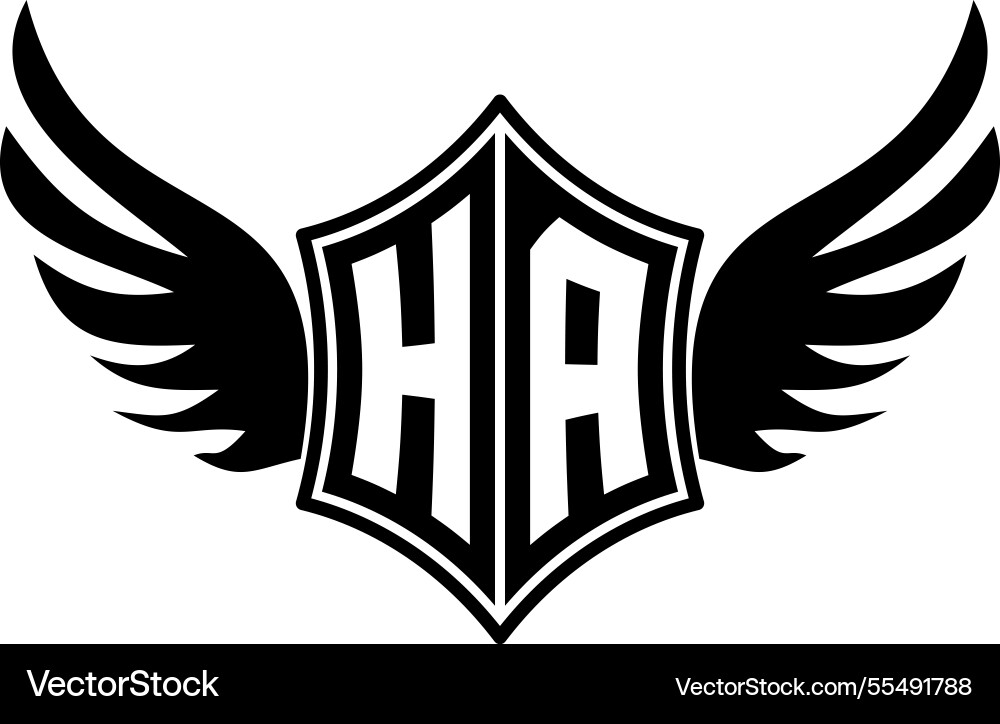 Ha logo emblem with winged and shield template Vector Image