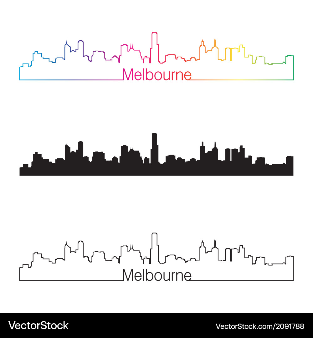 Melbourne skyline linear style with rainbow Vector Image