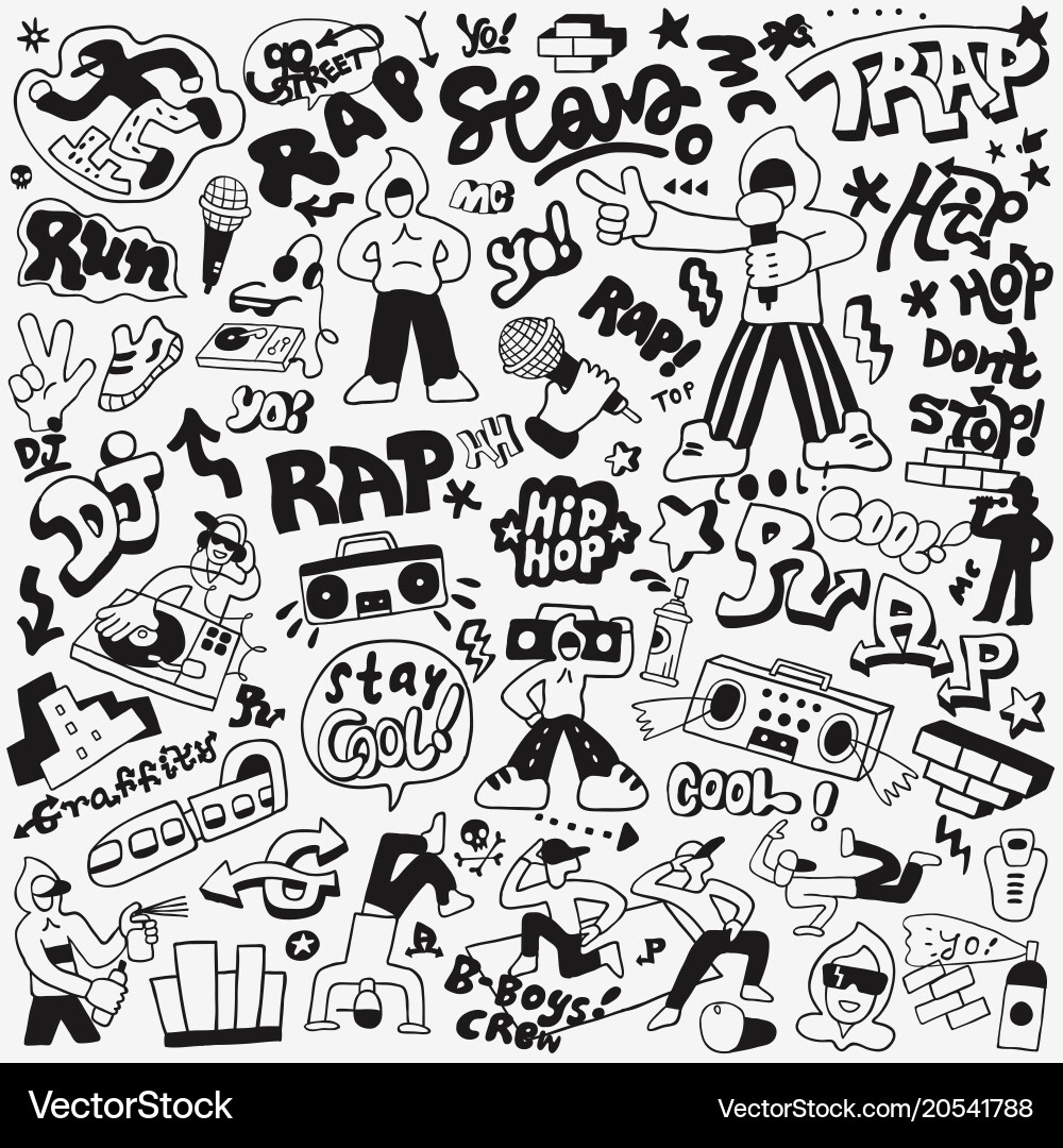 Rap music doodle set Royalty Free Vector Image