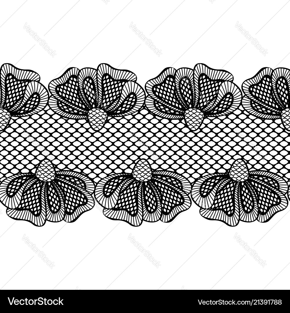 Seamless black flower lace border ribbon Vector Image