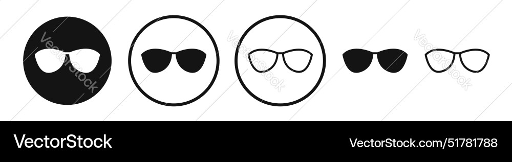 Sunglasses icon set black filled and outlined Vector Image