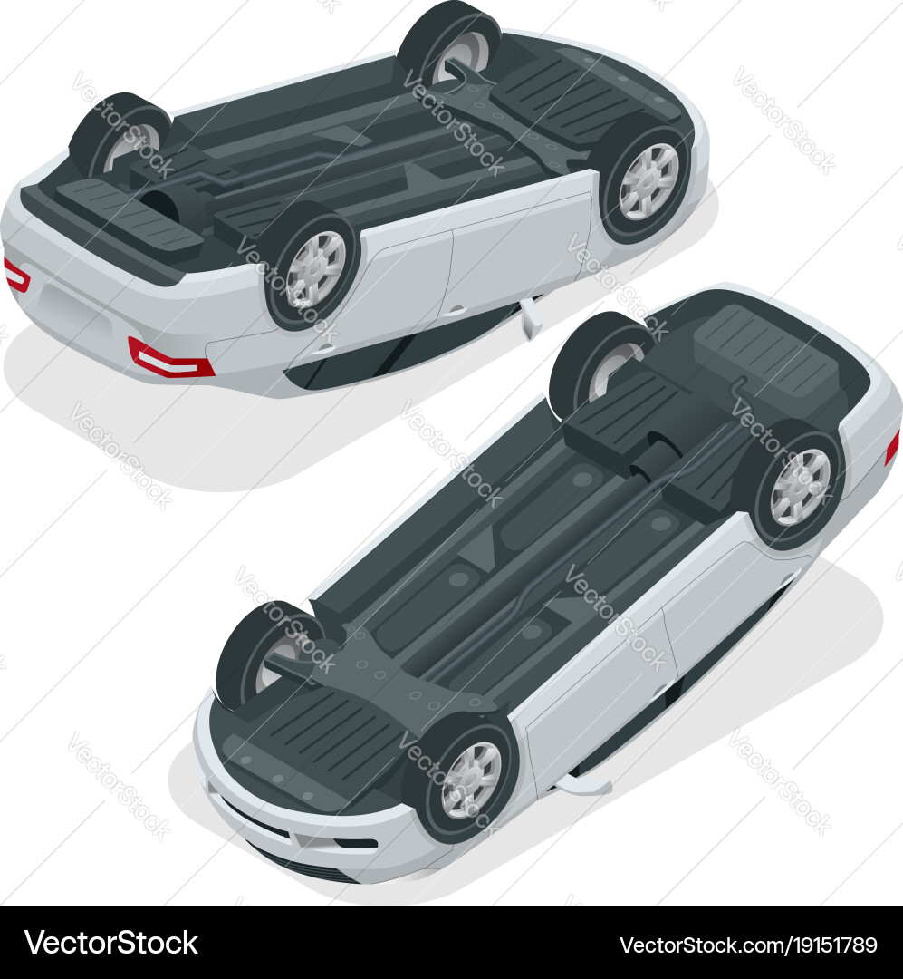 Car flipped turned over after accident Royalty Free Vector