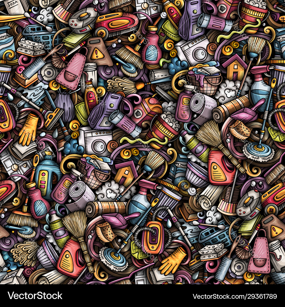 Cartoon Cleaning Doodle Pattern Royalty Free Vector Image
