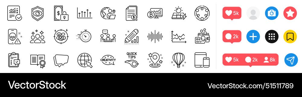 Diagram chart edit statistics and pin line icons Vector Image