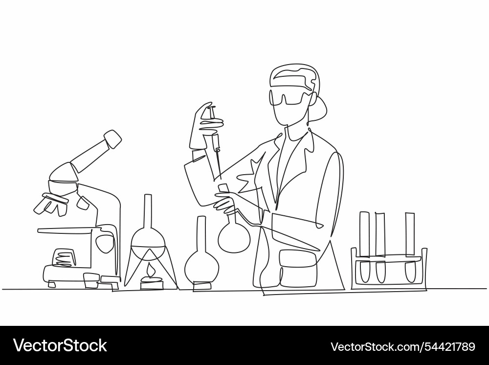 Single continuous line drawing a female scientist Vector Image