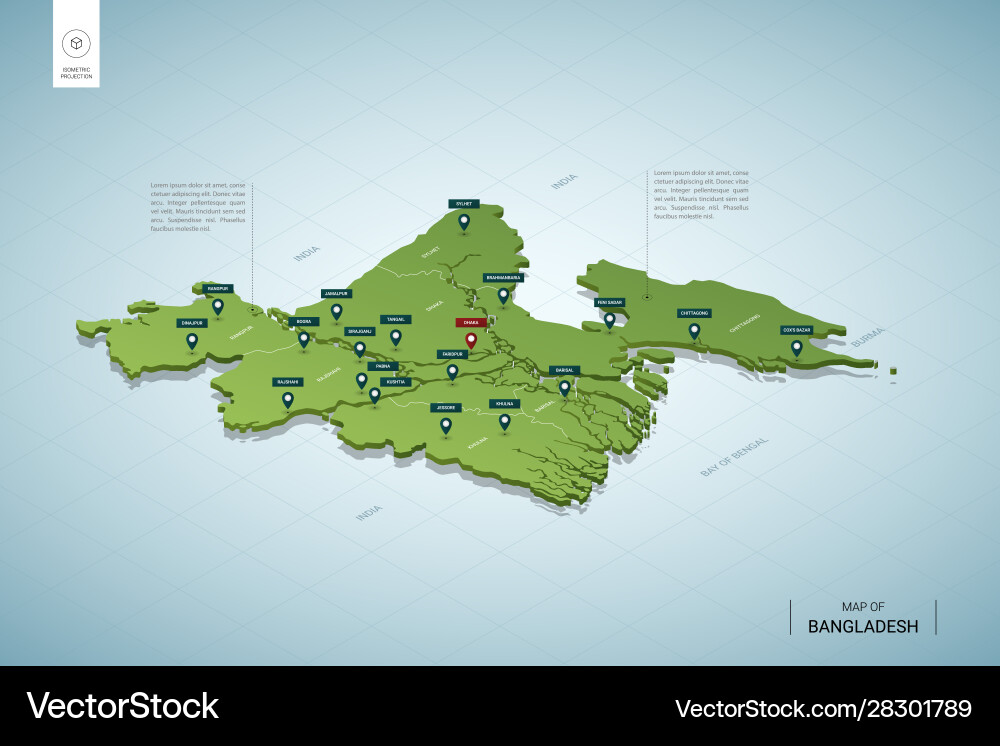 Stylized map bangladesh isometric 3d green Vector Image