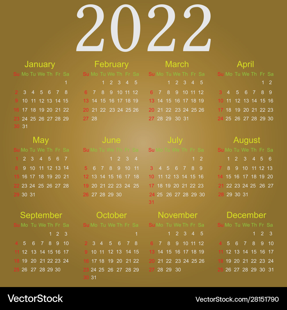 Calendar 2022 Royalty Free Vector Image - VectorStock