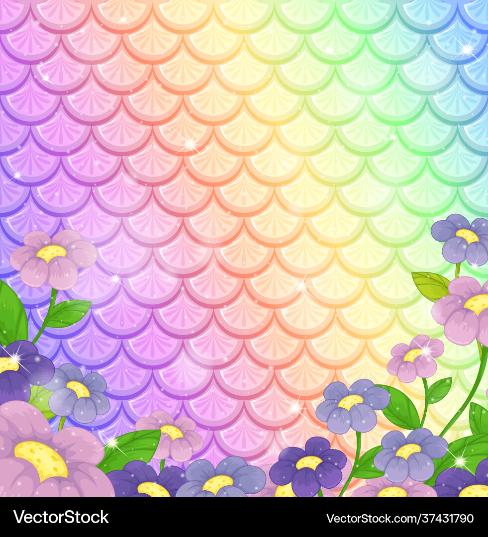 Fantasy fish scales background with many flowers Vector Image