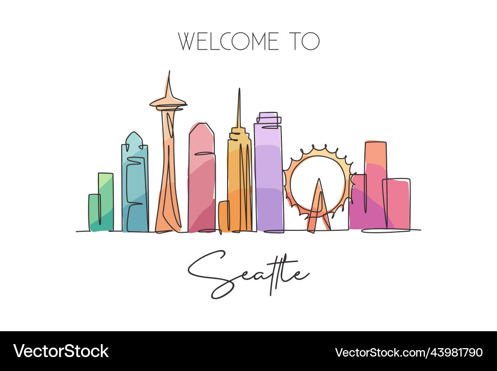 Seattle Skyline - Continuous Line Art Royalty Free Vector