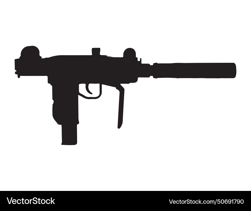 Uzi submachine gun silhouette art Royalty Free Vector Image