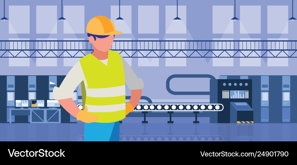Worker in factory workplace Royalty Free Vector Image