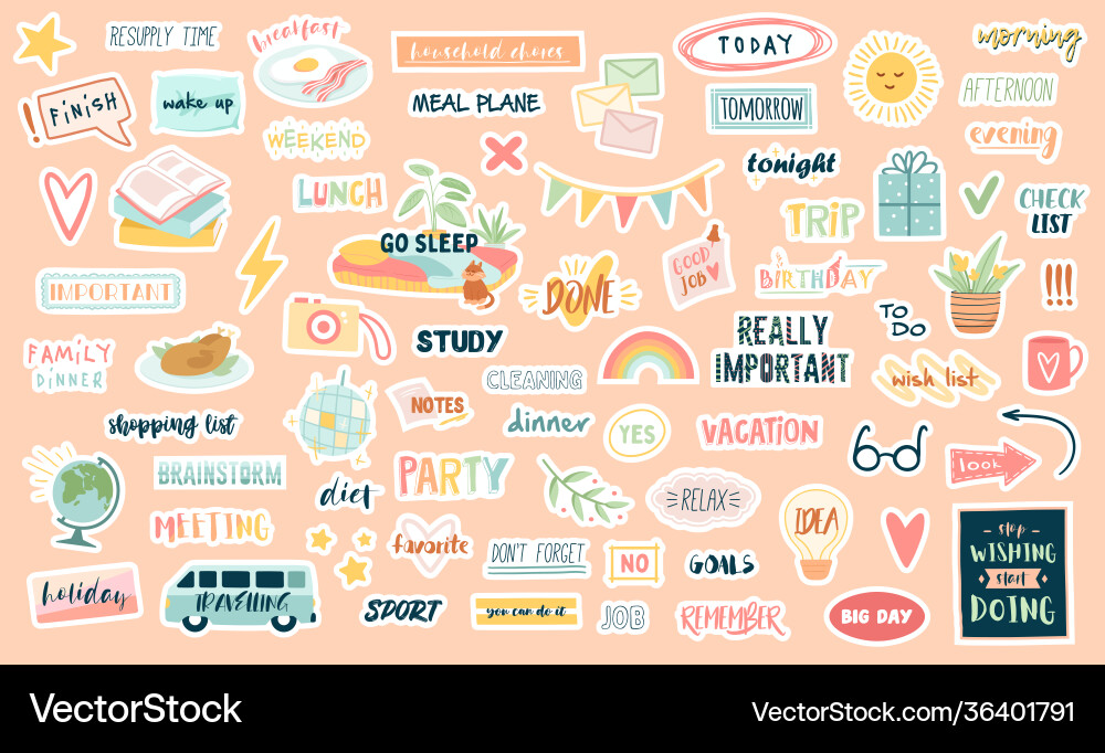 Cute Planning Stickers - Time Management Vector Image