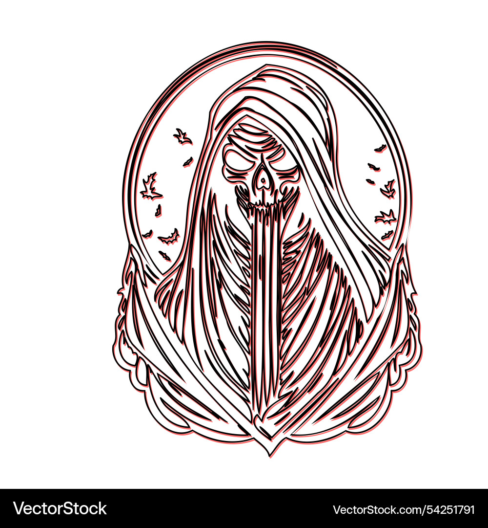Grim reaper halloween outline sketch red – Royalty-Free Vector ...