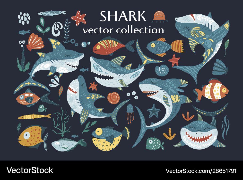 Happy shark flat Royalty Free Vector Image - VectorStock