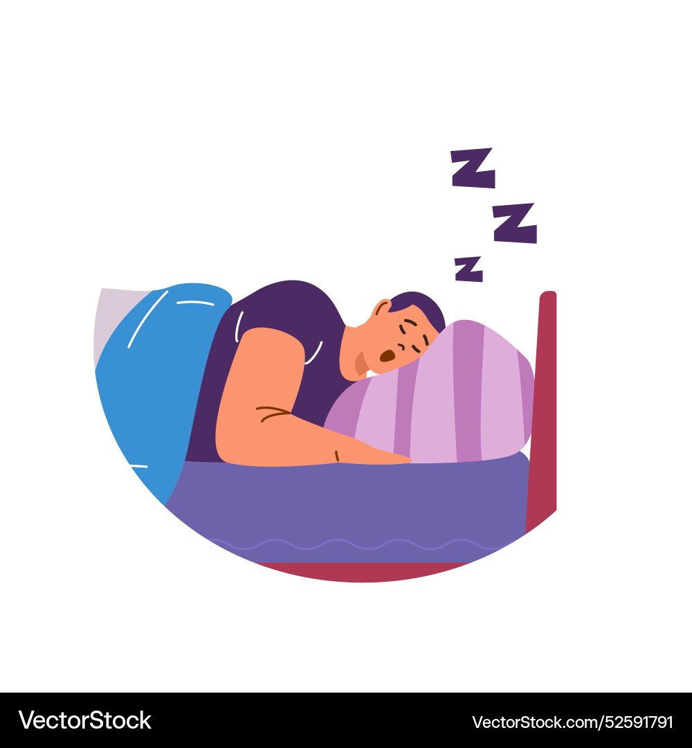 Snoring man in bed image flat style Royalty Free Vector