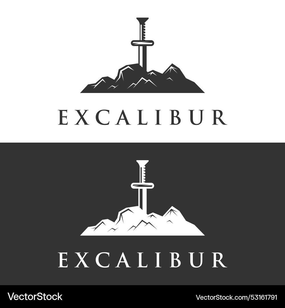Sword shield excalibur vintage silhouette logo Vector Image