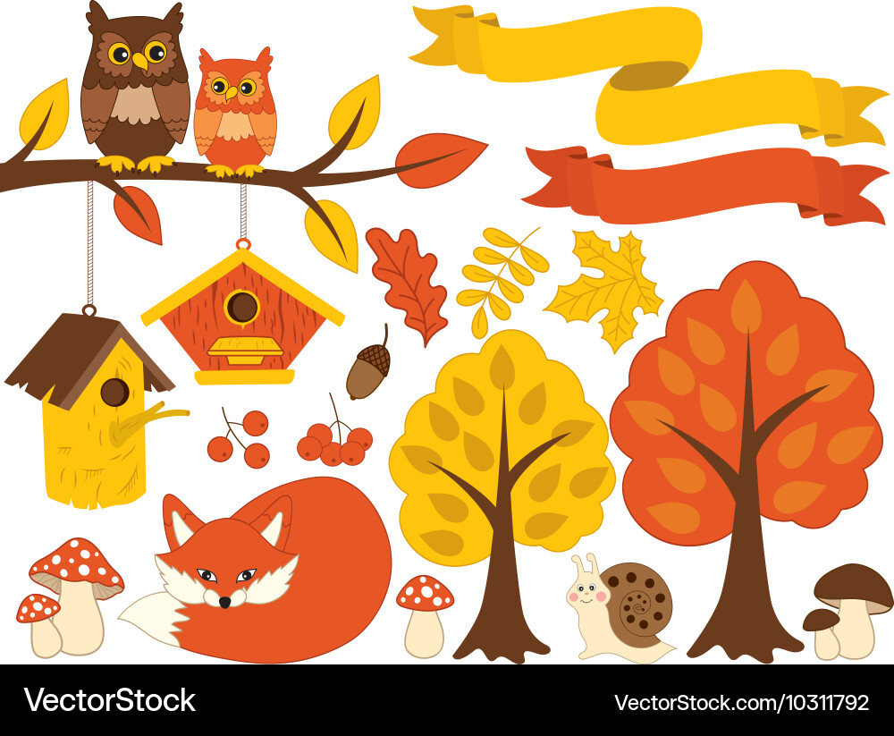 Autumn forest set Royalty Free Vector Image - VectorStock