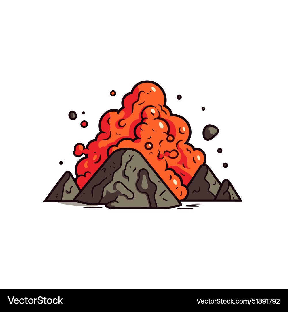 Cartoon volcanic eruption lava rocks Royalty Free Vector