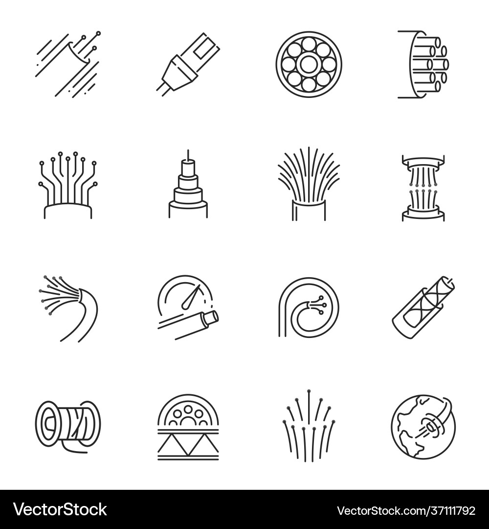 Fibre cable thin line icons set isolated on white Vector Image