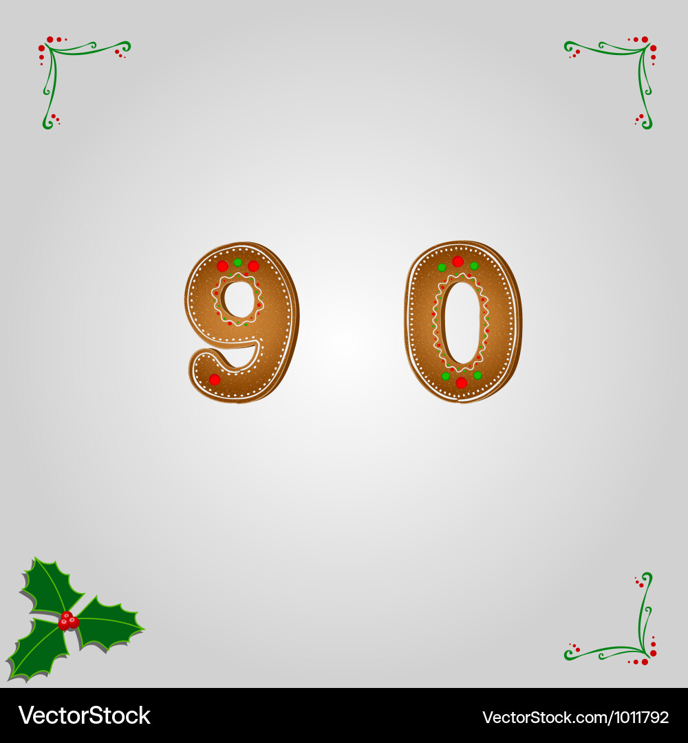Gingerbread numbers 9 and 0 Royalty Free Vector Image