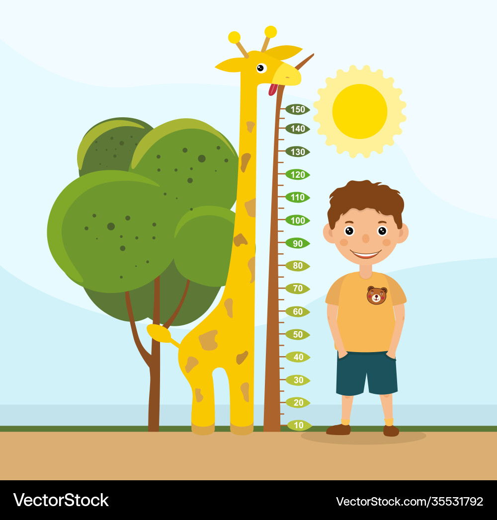 Height comparison between a giraffe and boy Vector Image