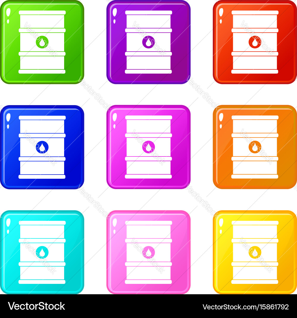 Ölfass Icons 9 Set Lizenzfreies Vektorbild - VectorStock